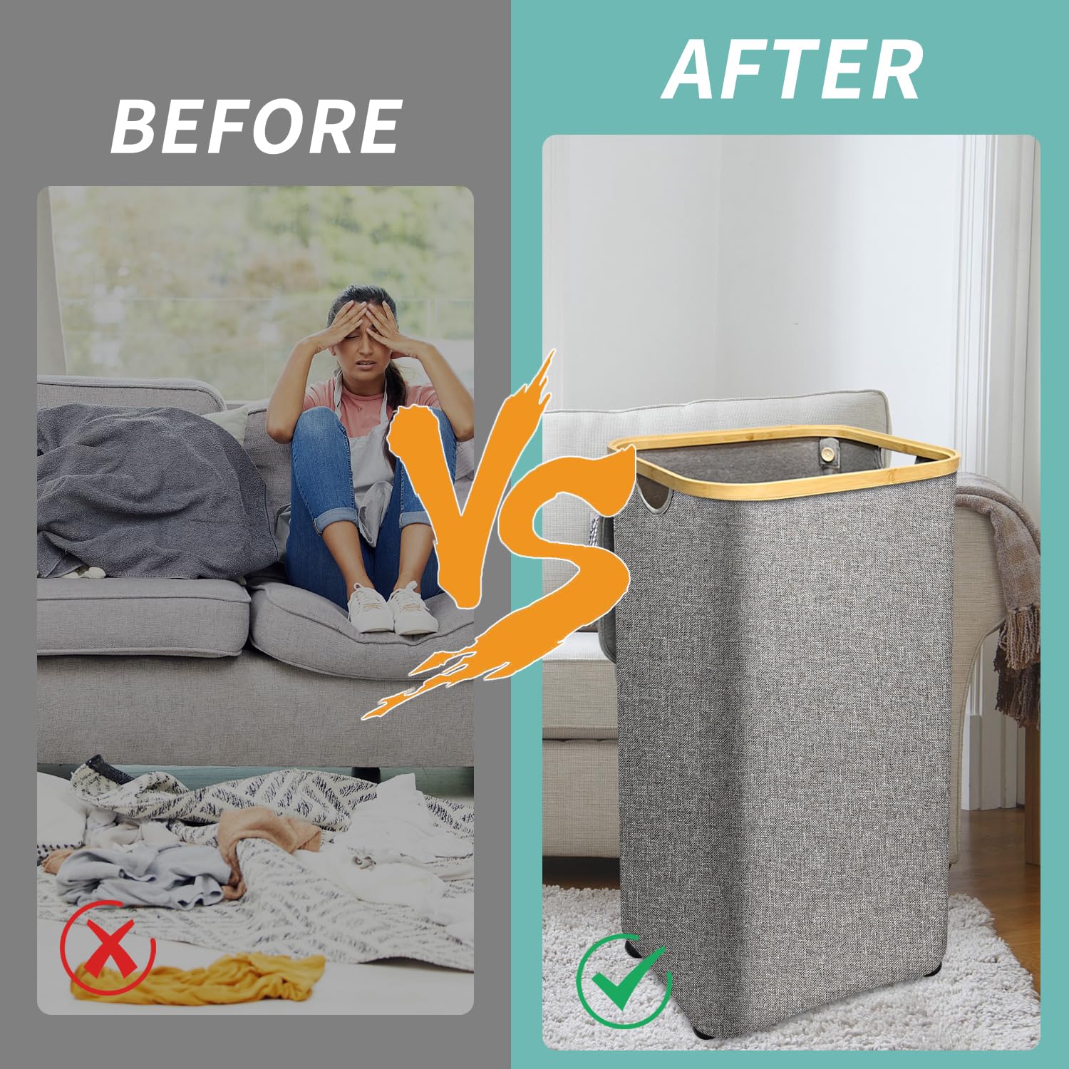 100L Rolling Laundry Basket with Wheels and Handle, Laundry Hamper with Lid and Removable Bag, Foldable Laundry Hamper on Wheels, Large Tall Laundry Basket for Bedroom, Bathroom, Laundry Room(Grey)