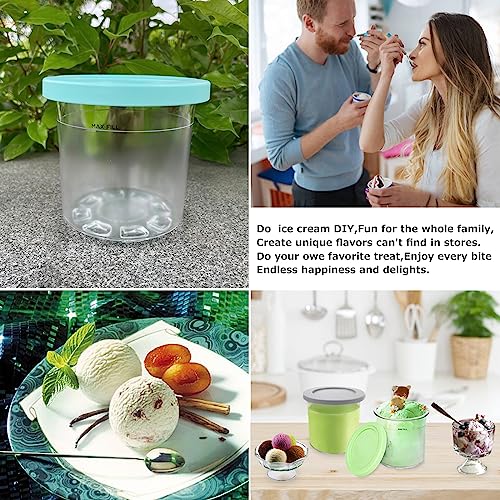 16 oz Ice Cream Pints Ice Cream Containers and Lids,Creami Pint Containers Color lids Ice Cream Storage Containers BPA-Free & Dishwasher Safe Cream Pints Cup for NC301 NC300 NC299AMZ Series (4Pcs)