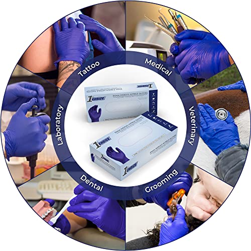 1st Choice Exam Indigo Nitrile Gloves, Box of 100, 3 mil, Size Medium, Latex Free, Powder Free, Textured, Disposable, Non-Sterile, 1EINMBX