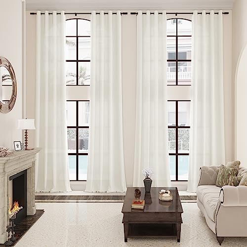 120 Inch Extra Long Natural Linen Curtains for Living Room High Ceiling 2 Panel Grommet Light Filter Drop Cloth Drapes Neutral Modern Ivory Cream 120 In Length Sheer Window Curtain for Sliding Door