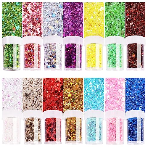 20 Assorted Colors Holographic Chunky and Fine Mixed Glitter,Shake Jar,for DIY Craft Epoxy Resin Tumber Making,Nail Art,Body Glitter,Jewelry Earring Keychain Making