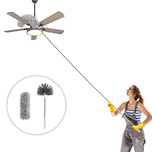 Abealv Telescoping Microfiber Duster Extendable Cobweb Duster, High Ceiling Stainless Steel Long Dusters,Scratch-Resistant Bendable Duster, 100 inches Extension Pole Cleaning Tools (Dark Gray)