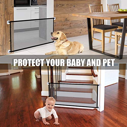 70.9"x28.3" Pet Gate,Baby Gate,Magic Gate Portable Folding mesh gate Safe Guard Isolated ,Indoor and Outdoor Safety Gate Install Anywhere (Black)