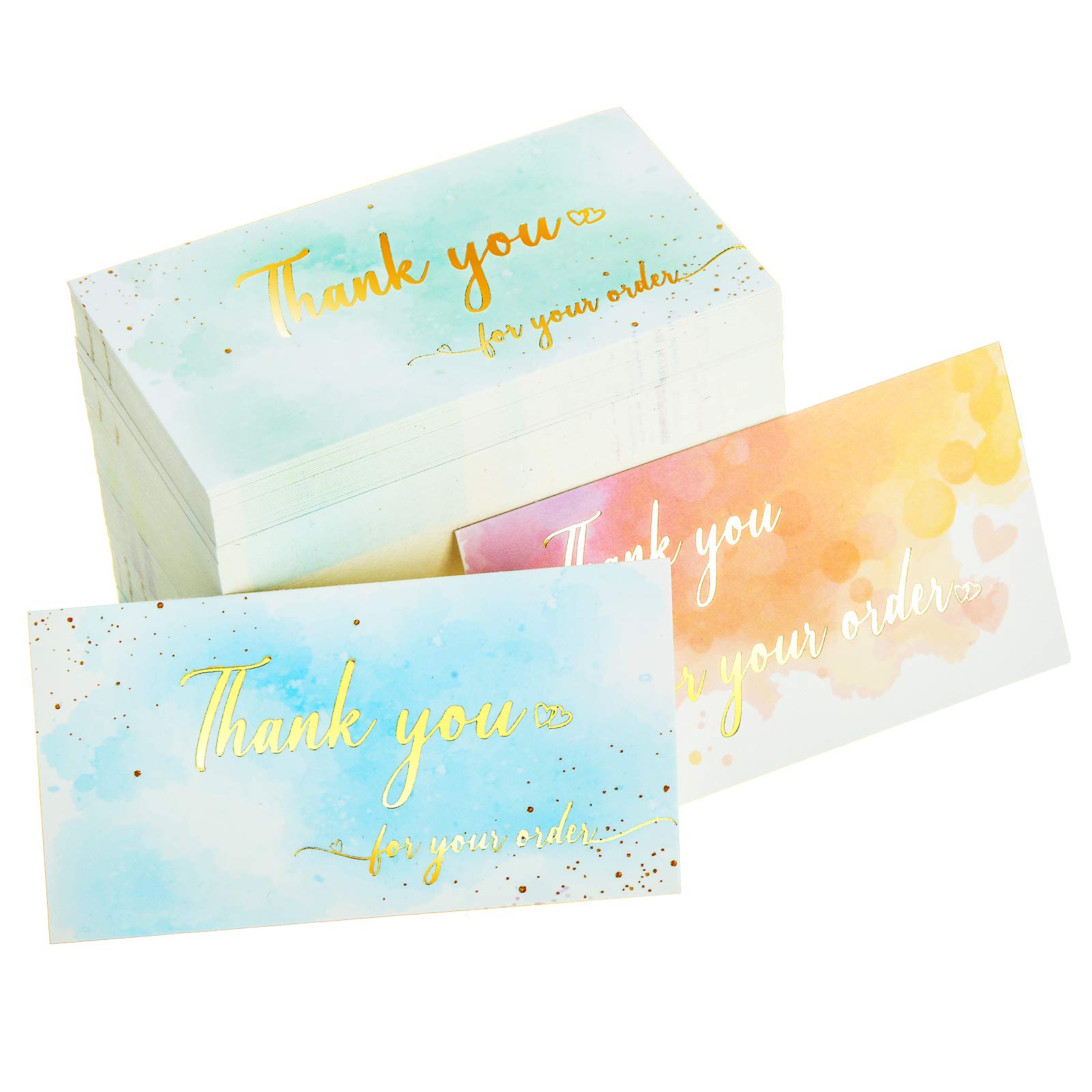 300 Pieces Thank You for Your Order Cards Business Thank You Cards Small Business Watercolor Support Customer Gold Foil Appreciation for Online or Retail Stores Handmade Goods