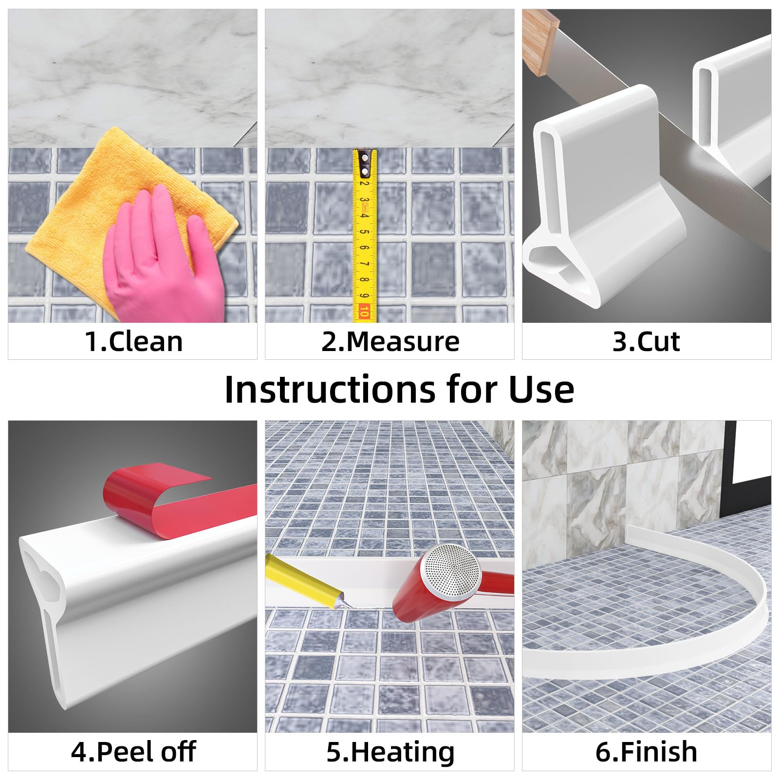 118 IN Shower Threshold Water Dam Collapsible Shower Water Splash Guard for Curbless Bath Shower Barrier Water Stopper for Wet and Dry Separation Bathroom and Kitchen (White/9.8 FT)