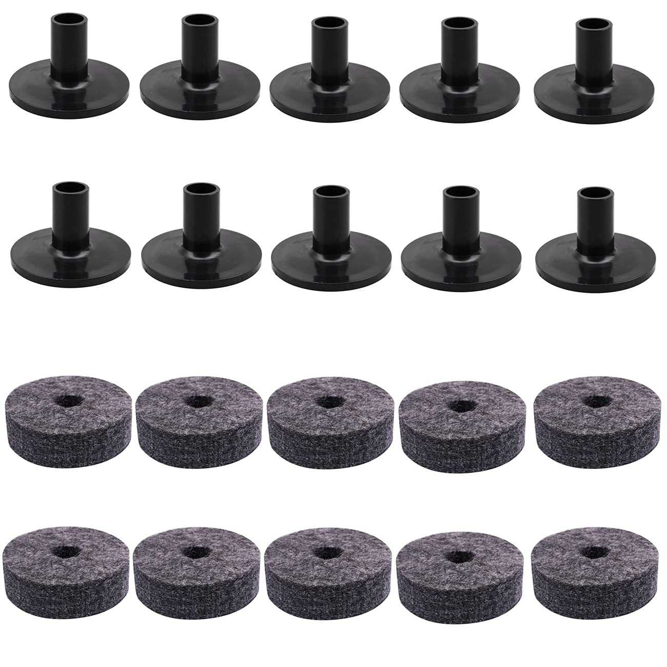 10PCS Cymbal Stand Felt Washer and 10PCS Plastic Drum Cymbal Stand Sleeves Replacement Grey