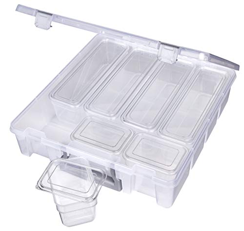 AB Designs 6967ABD Super Satchel with 9 Mixed Bins Inside Stackable Home Storage Organization Container, Clear with Sliver Latches and Handle, w/Long