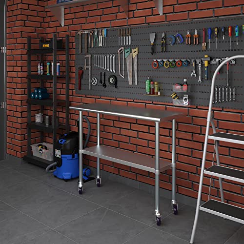 18" X 48" AmGood Stainless Steel Work Table with Wheels | Metal Mobile Table | Food Prep