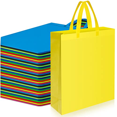 100 Pcs Reusable Totes Bag Set Non Woven Grocery Bags Shopping Tote Bag with Handles Fabric Bulk Heavy Duty Multi Color Foldable Containers for Parties, Shopping, 12 x 15 x 4 Inch, 10 Assorted Colors