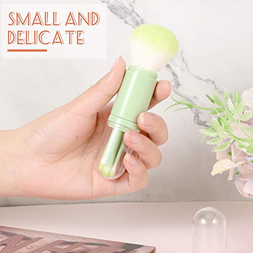 2 Sets Retractable Kabuki Makeup Brush Set 4 in 1 Powder Foundation Travel Blush Brush for Liquid Cream Cosmetics Travel(Pink, Green)
