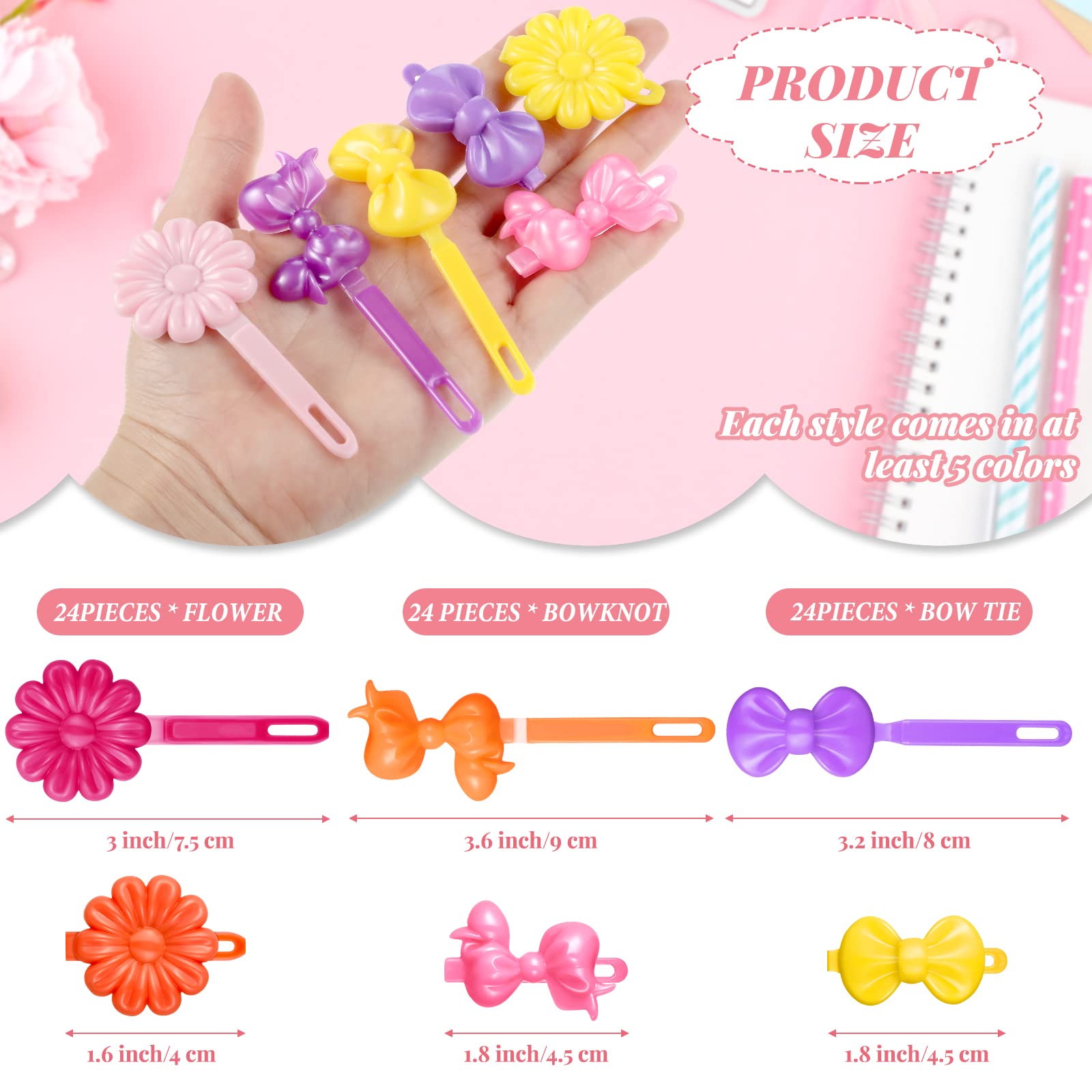 Janinka 72 Pieces Self-Hinge Plastic Hair Clips: 80s 90s Cartoon Colorful Cute Barrettes and Pins for Toddler Girls (Multicolor, Classic)