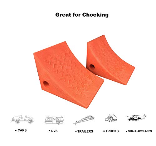 HOXWELL 2 Pack RV Leveling Blocks Wheel Chocks, Premium Heavy Duty Vehicle Wedge Design and Garage Grip Bottom for Travel Trailers, Camper, Truck, Car and ATV Orange 2 Pack