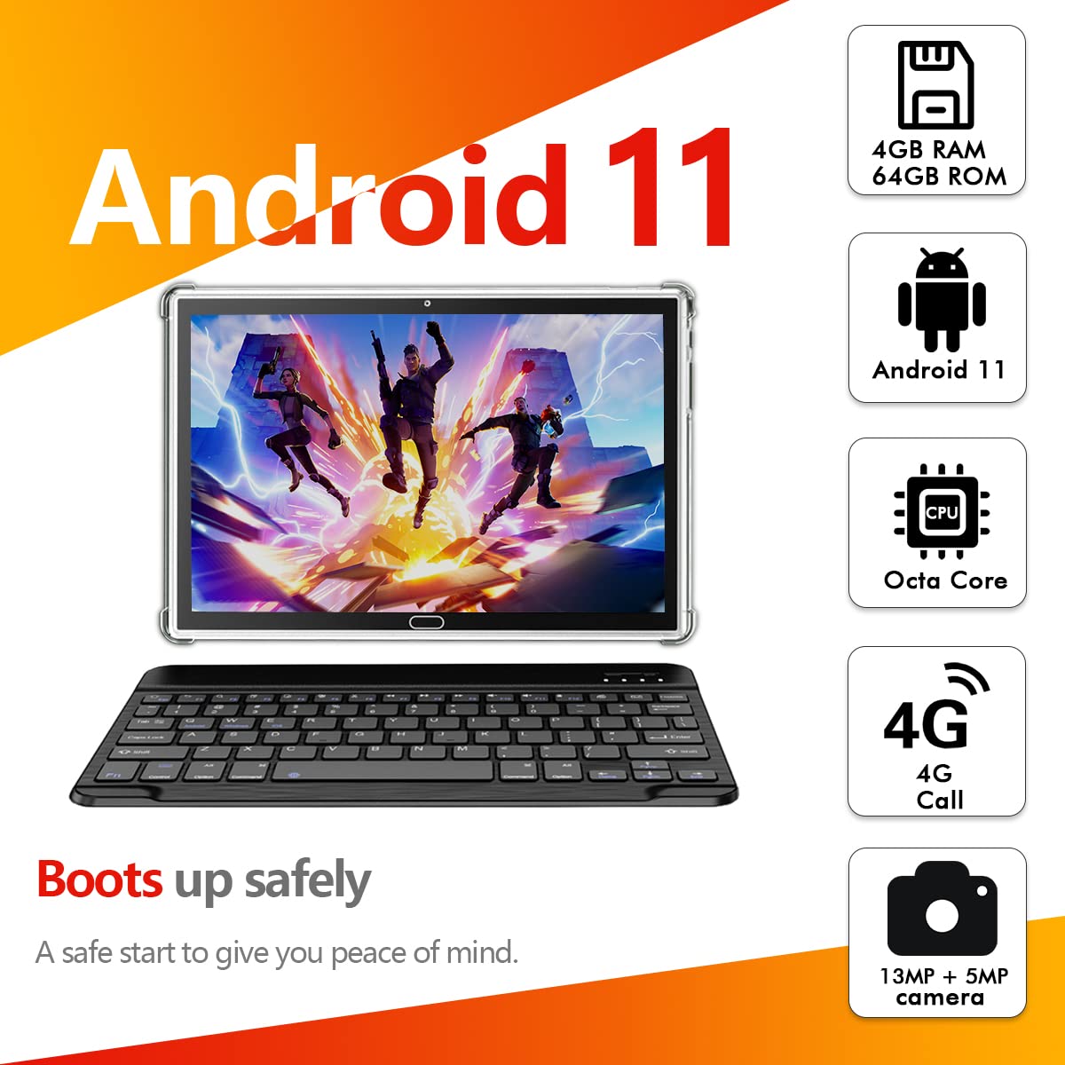 10-inch Android 13 Tablet with 4G, 64GB Storage, 13MP Camera, Stylus - Black