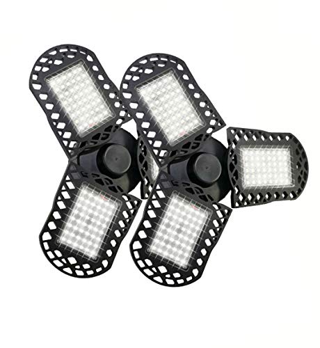2 Pack LED Garage Lights, 60W Deformable LED Garage Ceiling Lights with 3 Adjustable Wings, 6000LM, E26 LED Shop Light for Warehouse, Workshop, Basement (No Motion Detection) (2 Pack, 60W)