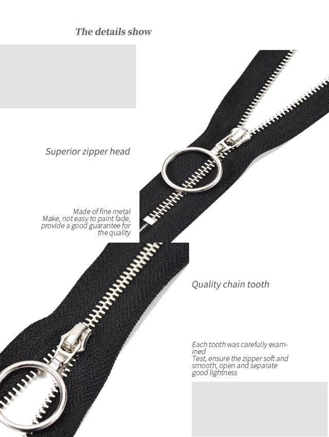 2PCS 8# 20 Inch Close End Zippers for Sewing Bags Crafts Jackets,Silver Metal Teeth(Black Belt-50cm 2PCS)