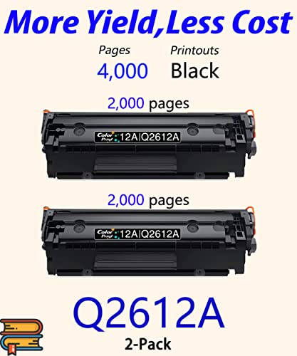2-Pack ColorPrint Compatible Toner Cartridge Replacement for HP Q2612A 12A 2612A Q2612 Work with Laser Jet 1010 1012 1018 1020 1022 1022N 3015 M1005 M1319F D420 D450 D480 MF 4150 4350D 4370DN Printer