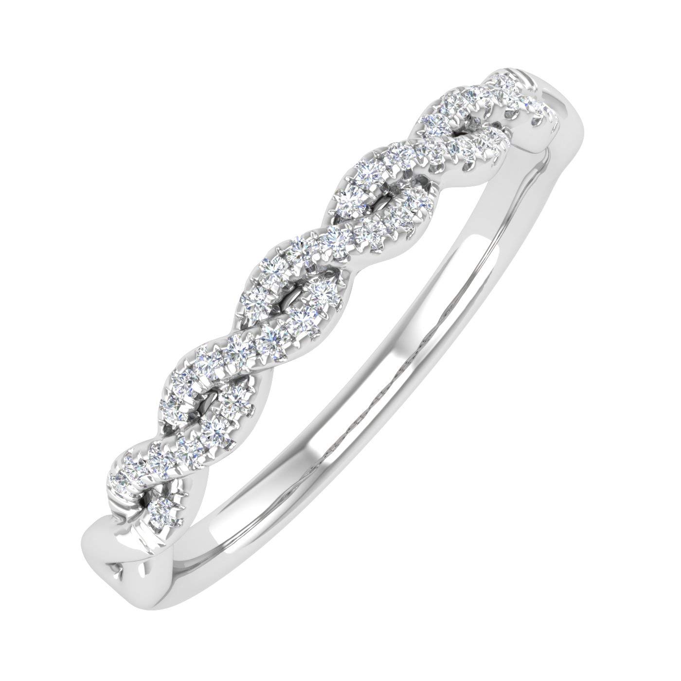 1/10 Carat Twisted Diamond Wedding Band Ring in 10k White Gold - IGI Certified (Ring Size 8.25)