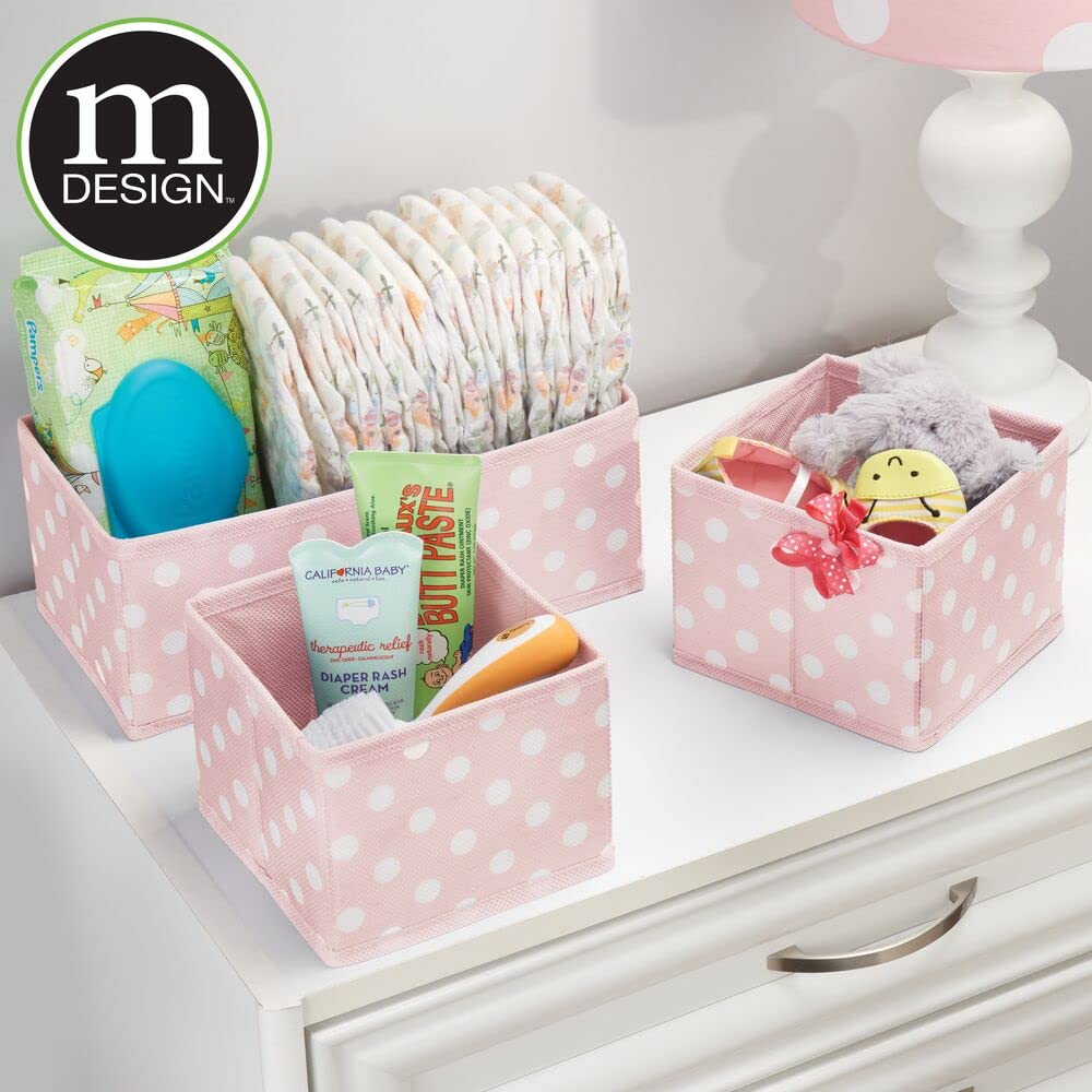 mDesign Soft Fabric Polka Dot Dresser Drawer and Closet Storage Organizer, Bin for Child/Kids Room, Nursery, Playroom, Bedroom, 4 Pack - Pink/White