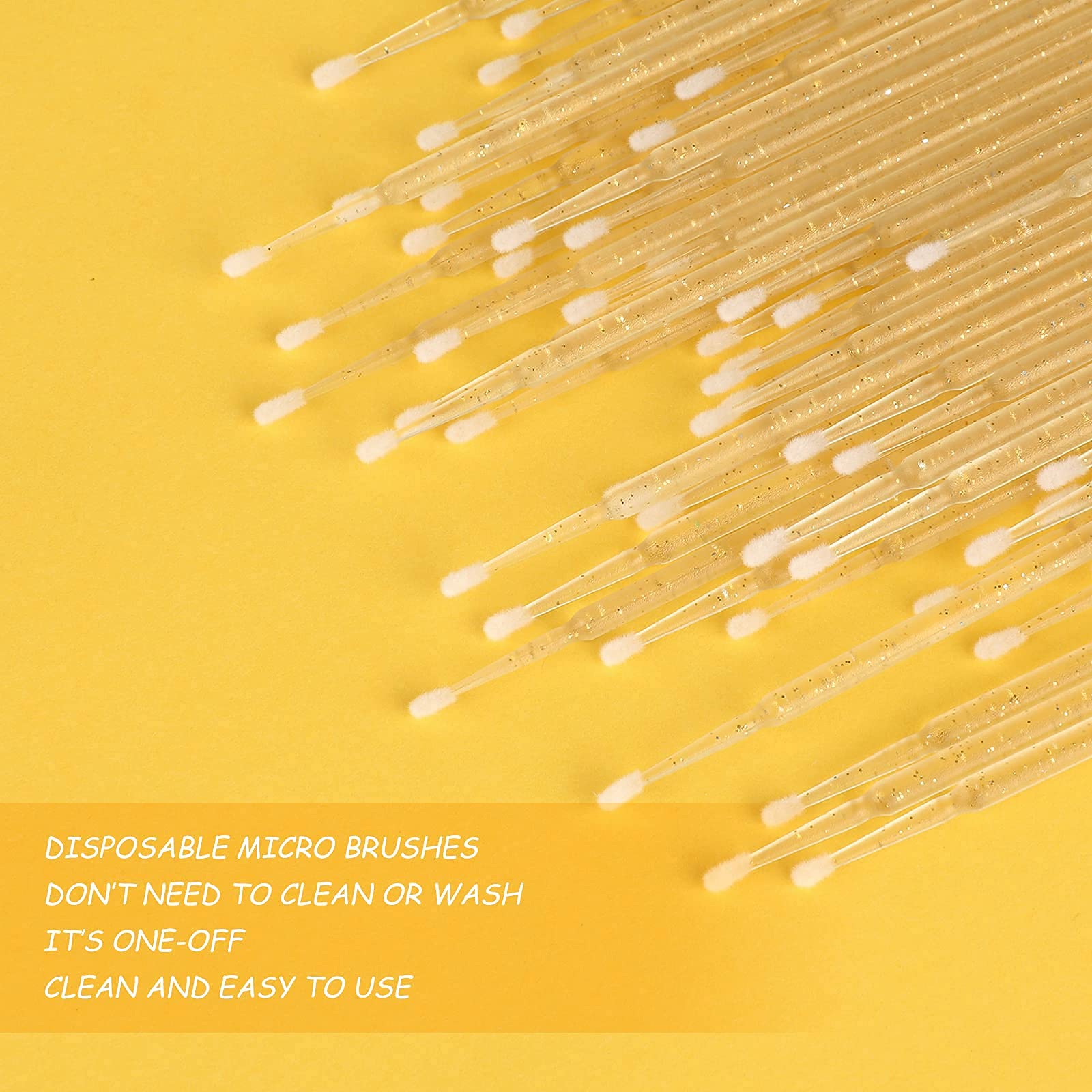 400PCS Crystal Micro Brush Applicator Disposable Micro Cotton Swabs for Eyelash Extensions Makeup Clean (Head Diameter: 2.0mm) (Gold)