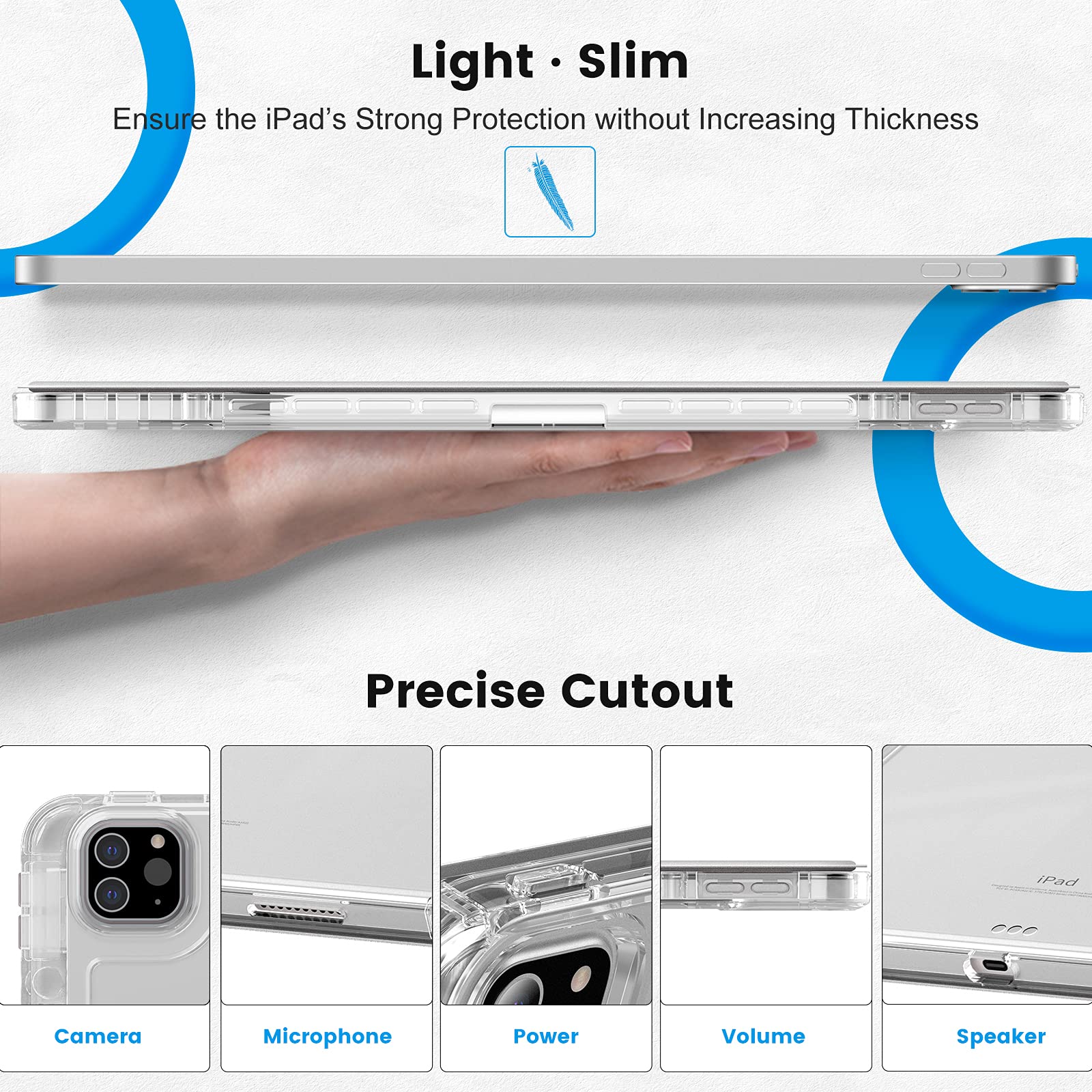 INFILAND Compatible with iPad Pro 12.9 Case 2022/2021(6th/5th Gen), [Crystal Clear Both Back & Frame] Anti-Yellowing + Pencil Holder (A2378, A2461, A2379, A2462, A2436, A2764, A2437, A2766), Silver