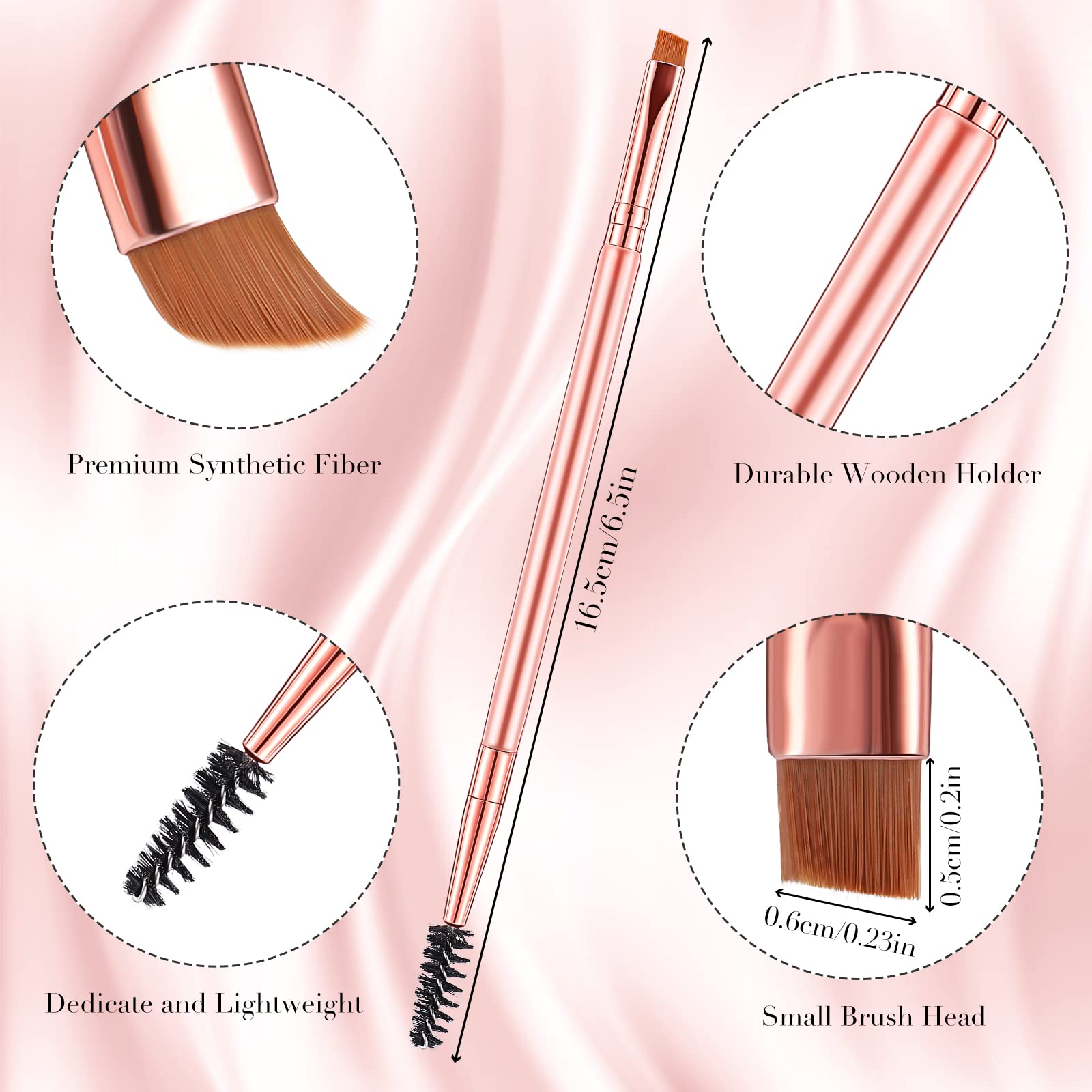 12 Pieces Eyebrow Brush Angled Eye Brow Brush and Spoolie Brush Double Ended Eyebrow Brushes Multi-functional Mini Eyelash Brushes for Precision Application Blending Tinting Eyebrow Powders Waxes Gels