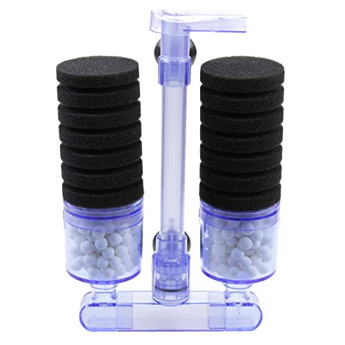 AQUANEAT Double Bio Sponge Filter, Quiet Aquarium Filter with Ceramic Media Balls, Airline Tubing and Valves Air Pump Driven, for Betta Fry Shrimp Tank (Small Up to 20 Gal)