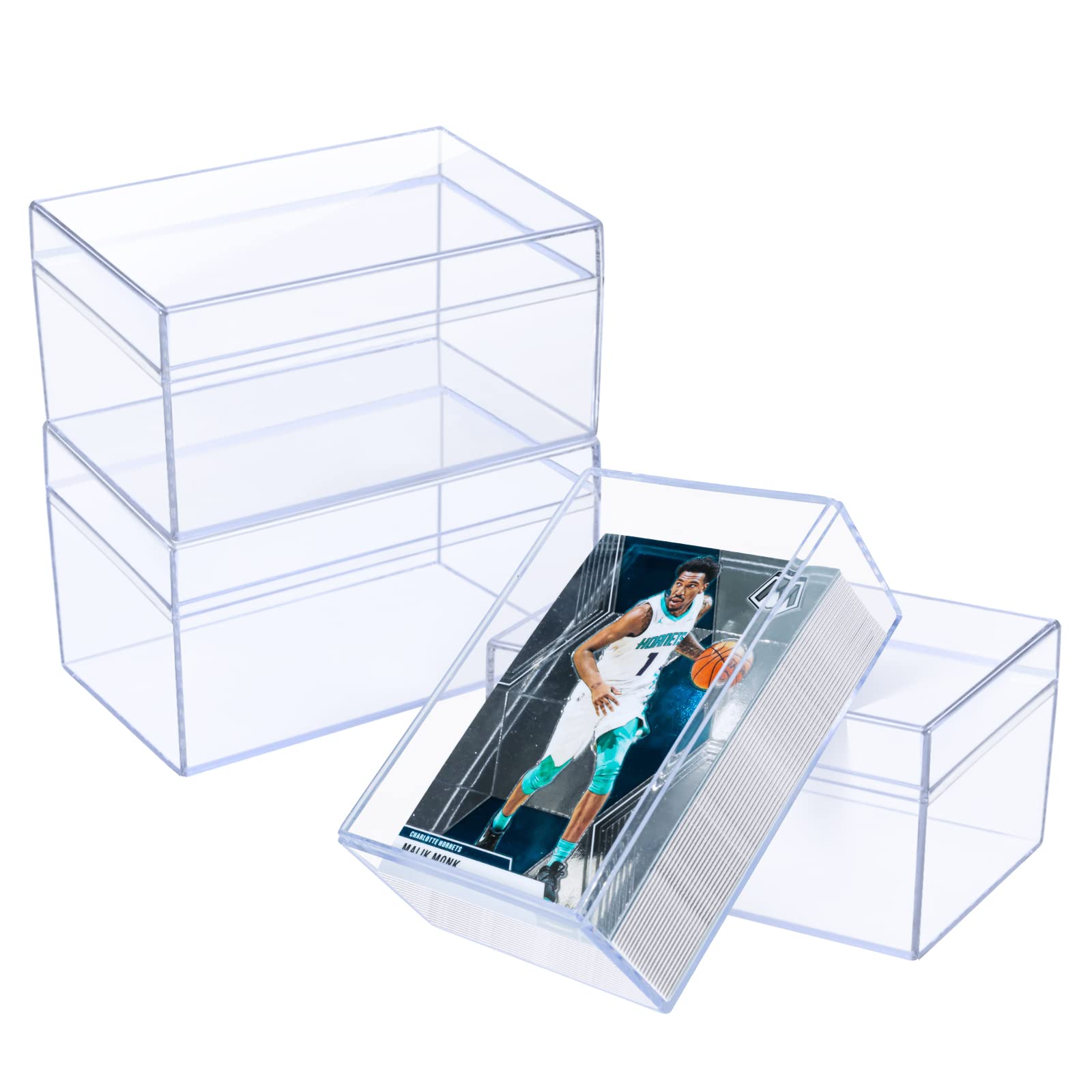 100 Count Clear Card Storage Box, Card Deck Case, Game Card Organizer, Plastic Playing Card Case Trading Card Holder, Baseball Cards Box- 4 PACK