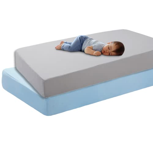 2 Pack Jersey Crib Sheets Set, Stretchy Jersey Knit Fitted Crib Sheet for Boys and Girls, Size 28 x 52 in, Baby Sheets Soft and Breathable (Blue Grey)