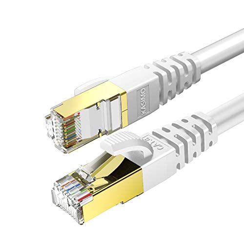 KASIMO CAT 8 Ethernet Cable 3 FT, Cat8 Internet Cable 40Gbps with RJ45 Gold Plated Connector SFTP, High Speed Gaming LAN Patch Cable, Compatible with Cat5/Cat6/Cat7, White (White, 3FT 1 Pack)
