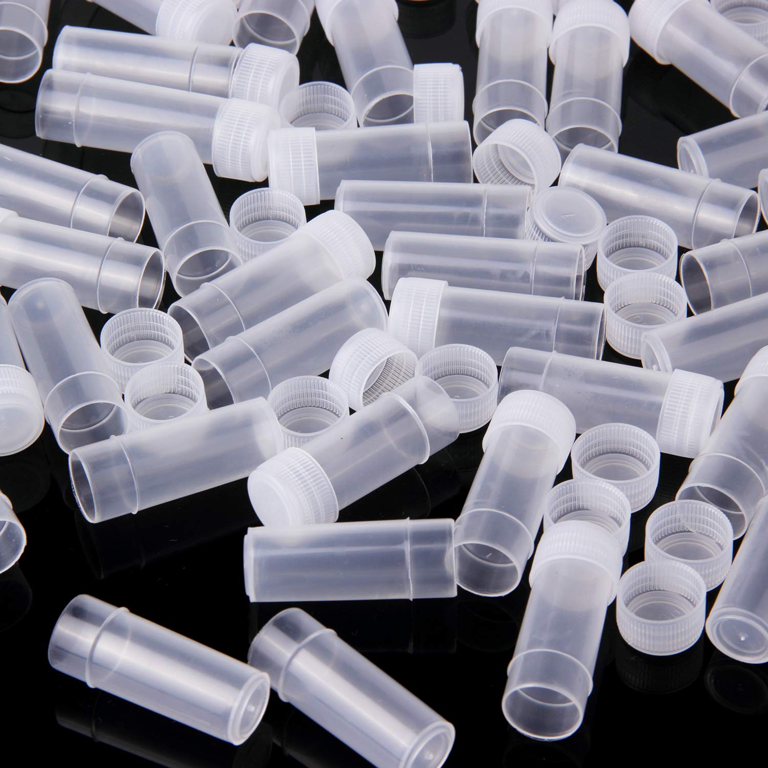 100Pcs 5ML Small Pill Plastic Containers Empty Pill Bottles Sample Bottles Vial Test Tube with Caps by HRLORKC