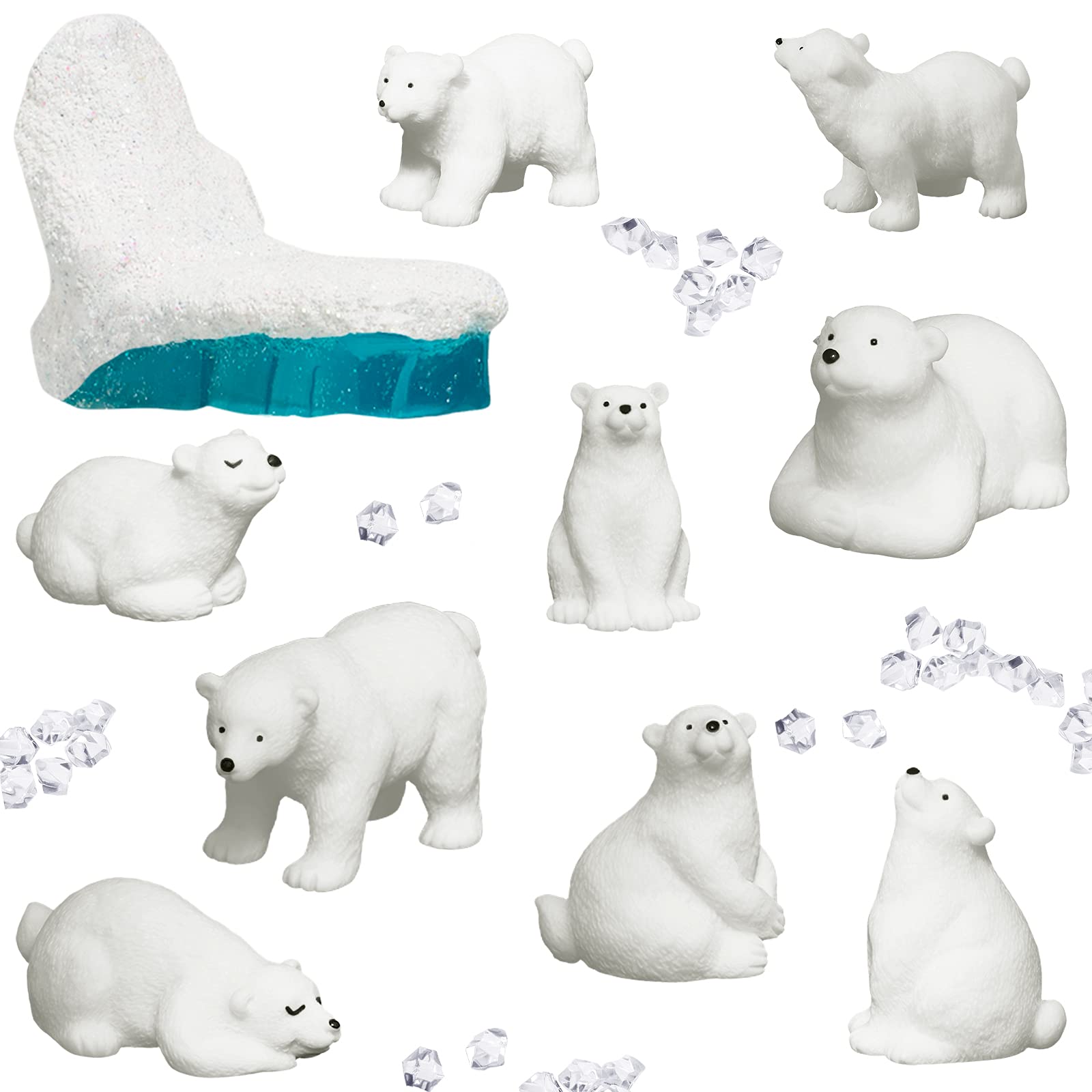 10 Pieces Polar Bear Figurines Toy Set Realistic Polar Bears Family Kit Arctic Bear Miniature Doll Animal 3D Model Educational Toys for Christmas Birthday Boys Girls Cake Decoration Home Craft Decor