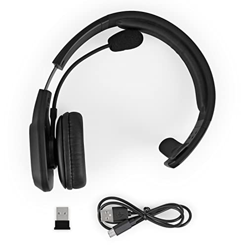Aluratek Wireless Bluetooth 5.0 Headset with Noise Cancelling Boom Mic, for Car, Truck Driver, Business, School, Home Office, Cell Phones, PC & MAC, 34Hrs Talk Time (ABHM100F), Black