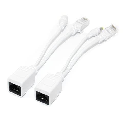 BeElion 5-Pair/10pcs White Passive PoE Injector and Splitter Kits with 5.5x2.1mm DC Connector RJ45 Power Over Ethernet for CCTV Surveillance Camera System