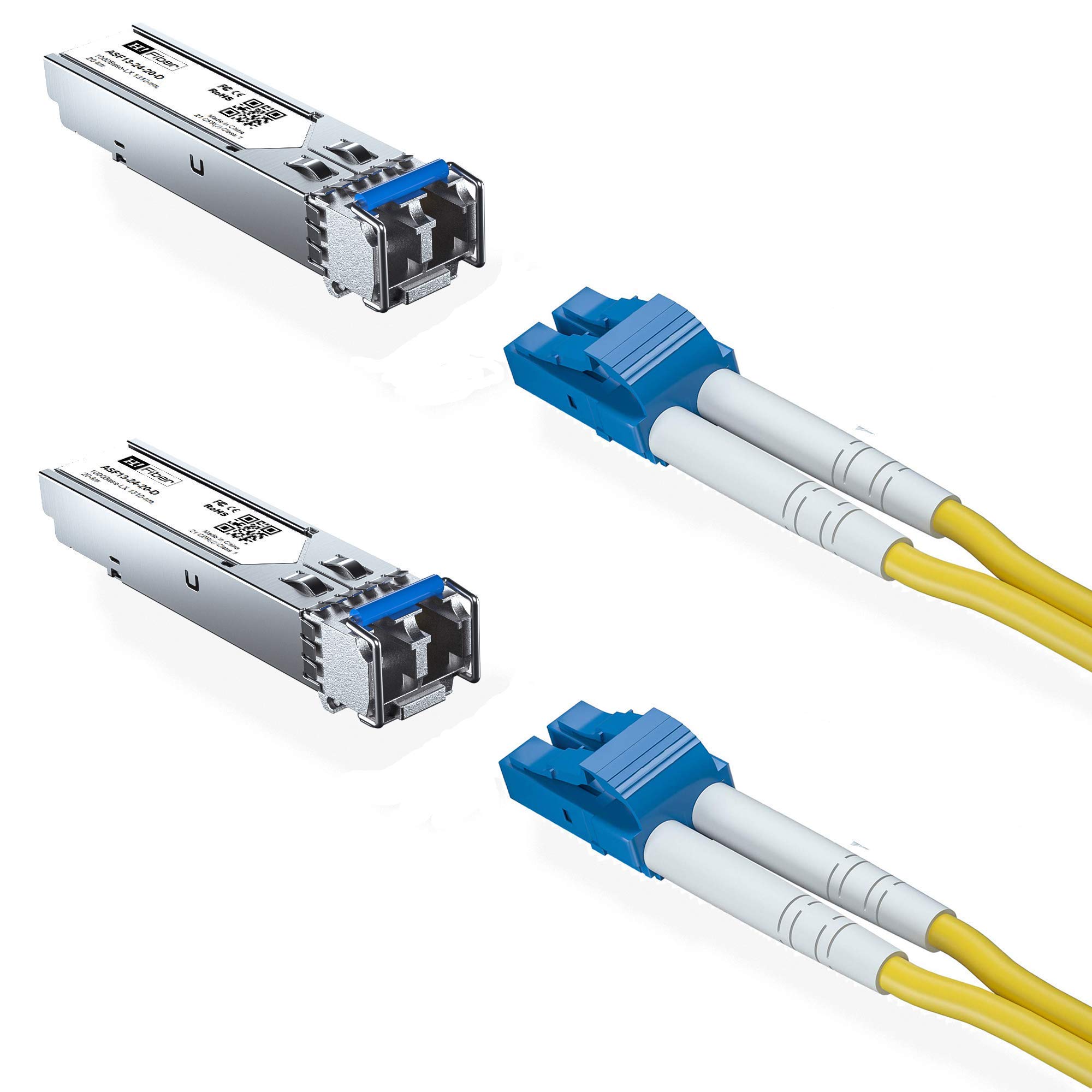 2 Pack 1.25Gb Singlemode Module with 20m OS2 LC to LC Fiber Cable, 1000BASE-LX/LH Compatible for Netgear AGM732F, Ubiquiti,Mikrotik, Intel, D-Link and More