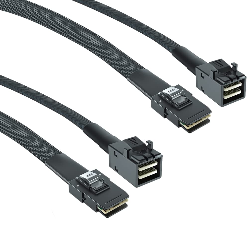 2 Pack 12G Internal Mini SAS HD SFF-8643 to SFF-8087(36Pin) Cable, 0.5m Internal Mini SAS to Mini SAS Cable, 36 Pin, with Sideband, 100 Ohm, Flexible, Support RAID, PCIE Controller, 0.5-Meter(1.6ft)