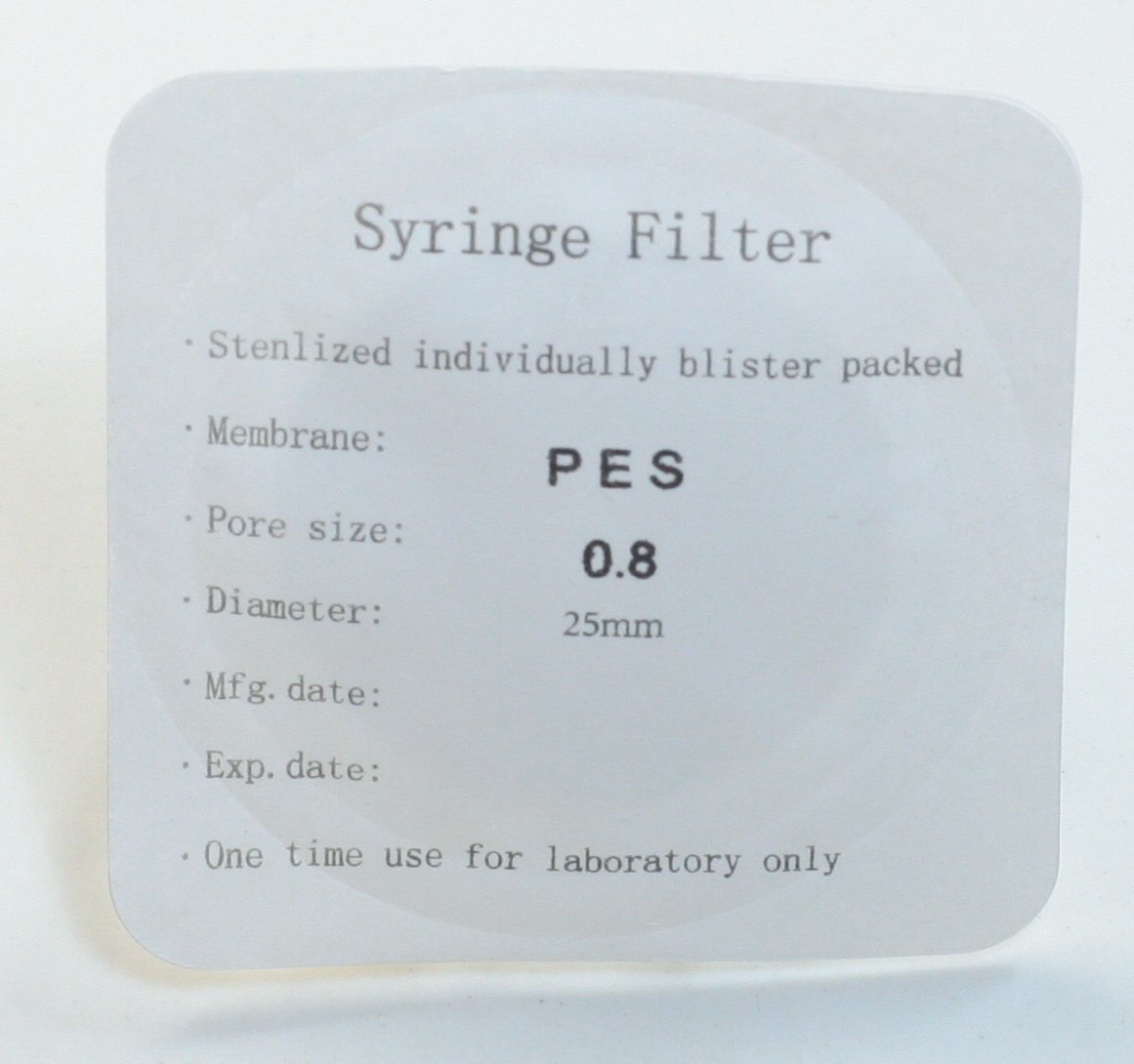 10pcs Sterile Syringe Filter, PES, 0.8 μM, 25mm,2.5cm,hplc, Individually Sealed