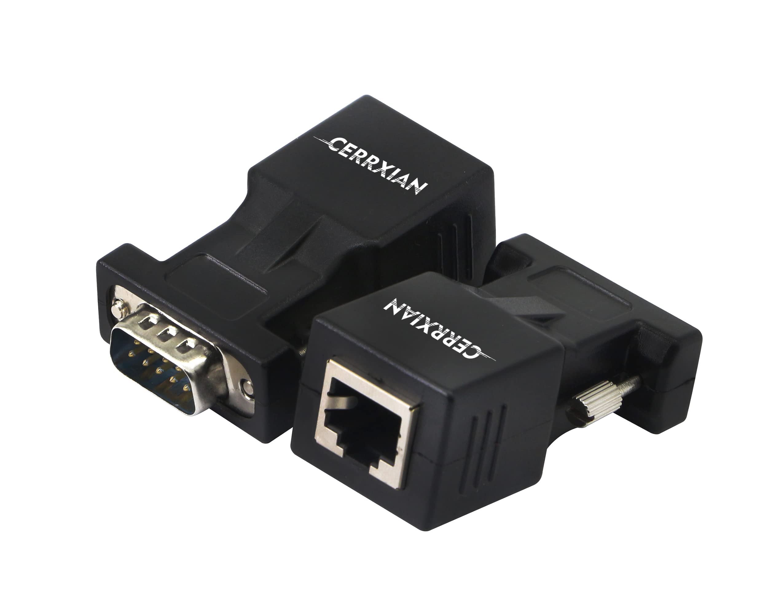 CERRXIAN DB9 RS232 Male & Female to RJ45 Female COM Port to LAN Ethernet Cat5e Cat6 Serial Coupler Extender Adapter(2-Pack)