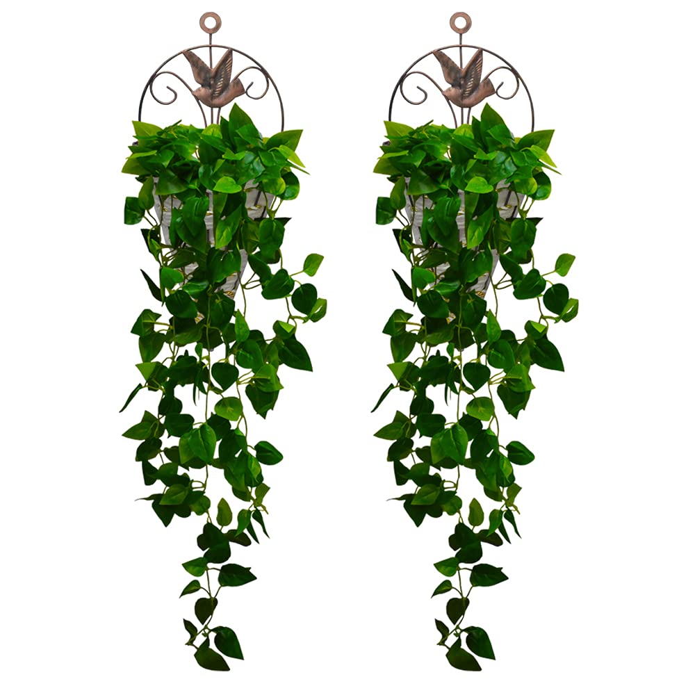 2 Pack Artificial Hanging Vine, 2 Basket Faux Vines Ivy Leaves Outdoor Fake Hanging Plants Luxuriant Wall Hang Garland for Porch Patio Balcony Basket Garden Party