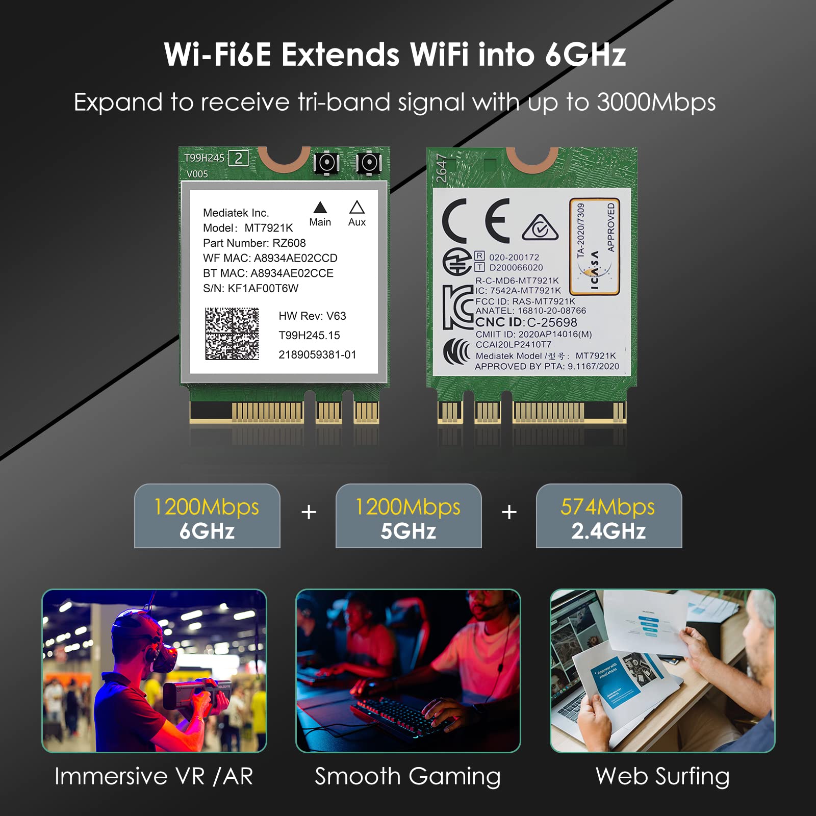 WAVLINK AX3000 6 M.2 WiFi Card,Bluetooth 5.2 NGFF Adapter, Dual-Band (2.4/5Ghz) M2 Wireless Network Card Adapter with OFDMA, MU-MIMO, WPA3, Ultra-Low Latency, Supports Windows 11, 10 (64bit)