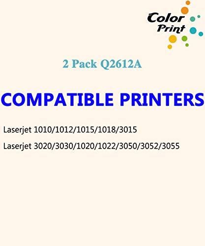 2-Pack ColorPrint Compatible Toner Cartridge Replacement for HP Q2612A 12A 2612A Q2612 Work with Laser Jet 1010 1012 1018 1020 1022 1022N 3015 M1005 M1319F D420 D450 D480 MF 4150 4350D 4370DN Printer