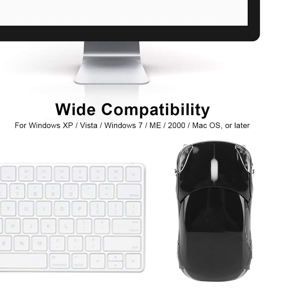 1600DPI Portable Mouse, 10M 2.4G Bluetooth Optical with Receiver Storage, 3 Buttons Car Shaped for/ME/Windows PC/Tablet Gaming Office(Black)