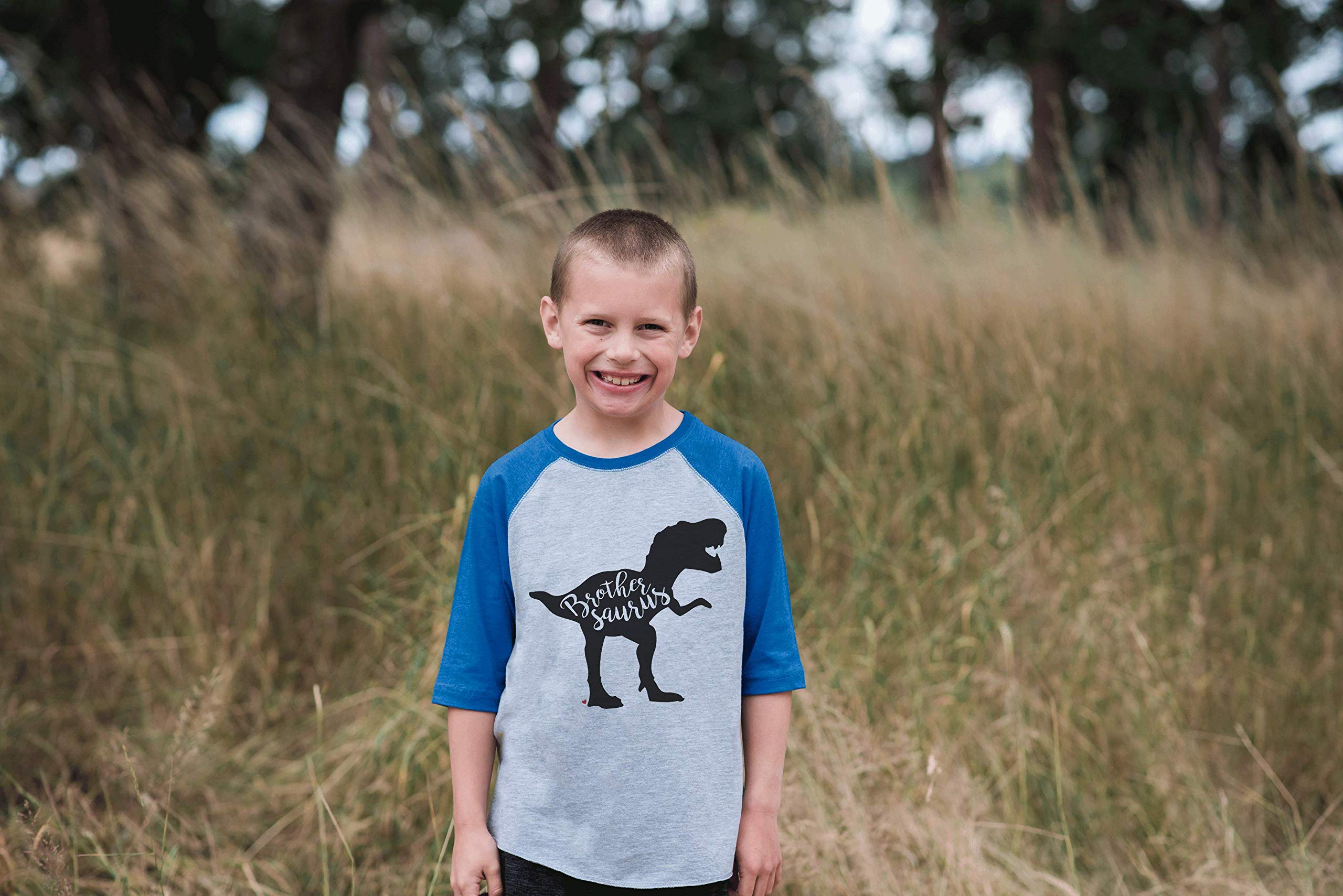 7 ate 9 Apparel Boy's Brother Dinosaur Blue Raglan Tee 18 Months