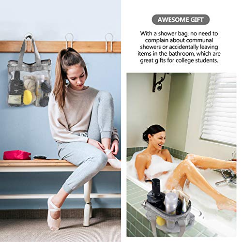 2 Pcs Portable Shower Mesh Caddy Bag Quick Dry Hanging Toiletry and Bath Organizer for Travel and Swimming with Zipper (2 Gray)