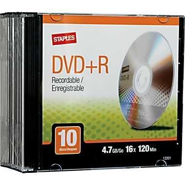 10 PK DVD+R Recordable 4.7GB/Go 16x 120 min