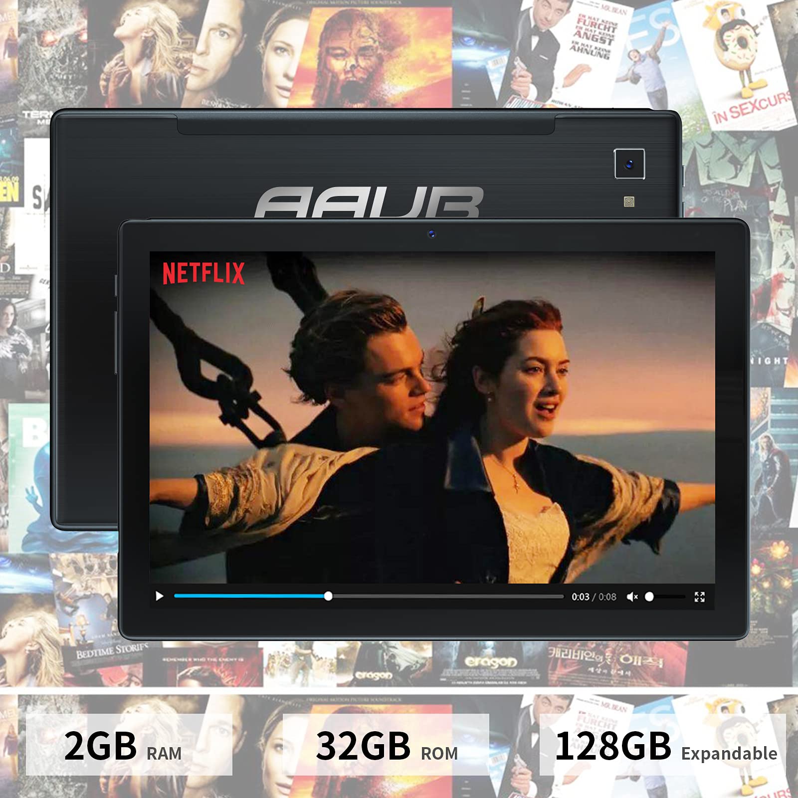 AAUB Tablet 10.1 inch Android Tablets 10 OS, Octa-Core Largest Tablet, HD Display, 32GB Big Storage Smart PC, 5MP+13MP Dual Cameras, 5G WiFi Bluetooth 5.0 GPS for Kids Seniors Tablet Computer