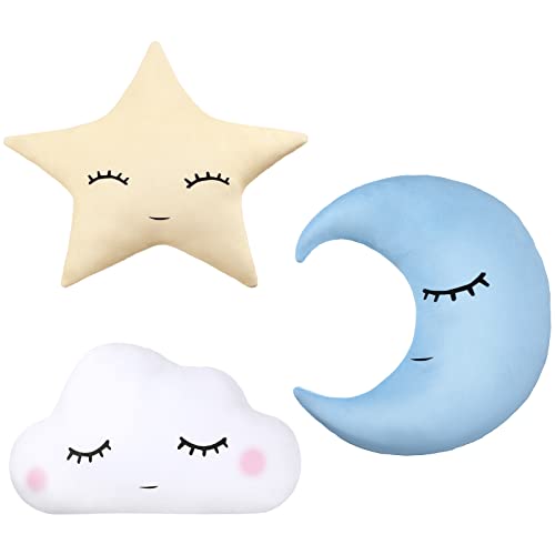 3 Pcs Children Moon Star Cloud Cushion Soft Plush Cloud Shaped Pillow Stuffed Stars and Moon Nursery Decor Home Decor for Bedroom Crib Party Supplies