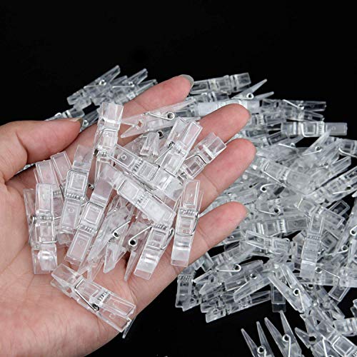 128 Pieces Photo Clips Mini Plastic Clear Clips Clothespins Transparent for String Fairy Lights Color Clear Picture Polaroid Clips as Christmas Gifts