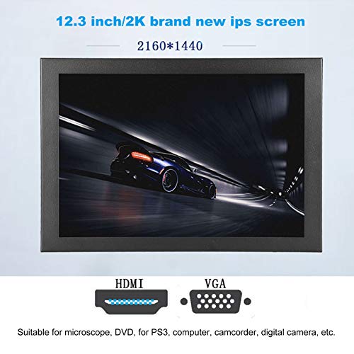 12.3 inch Portable Monitor, 16:9 Computer Display 2160x1440 Full HD IPS Screen, HDMI/VGA Gaming Monitor for Computers, Microscopes, DVDs, Camcorders(2K)
