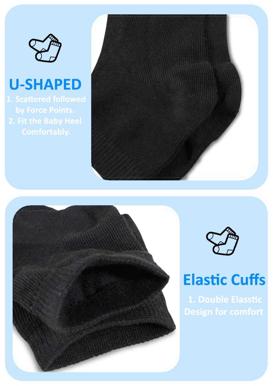 12 Pairs Newborn Infant Toddler Socks For Baby Boy Girl Cotton Stretch Crew 0-24 Months Black