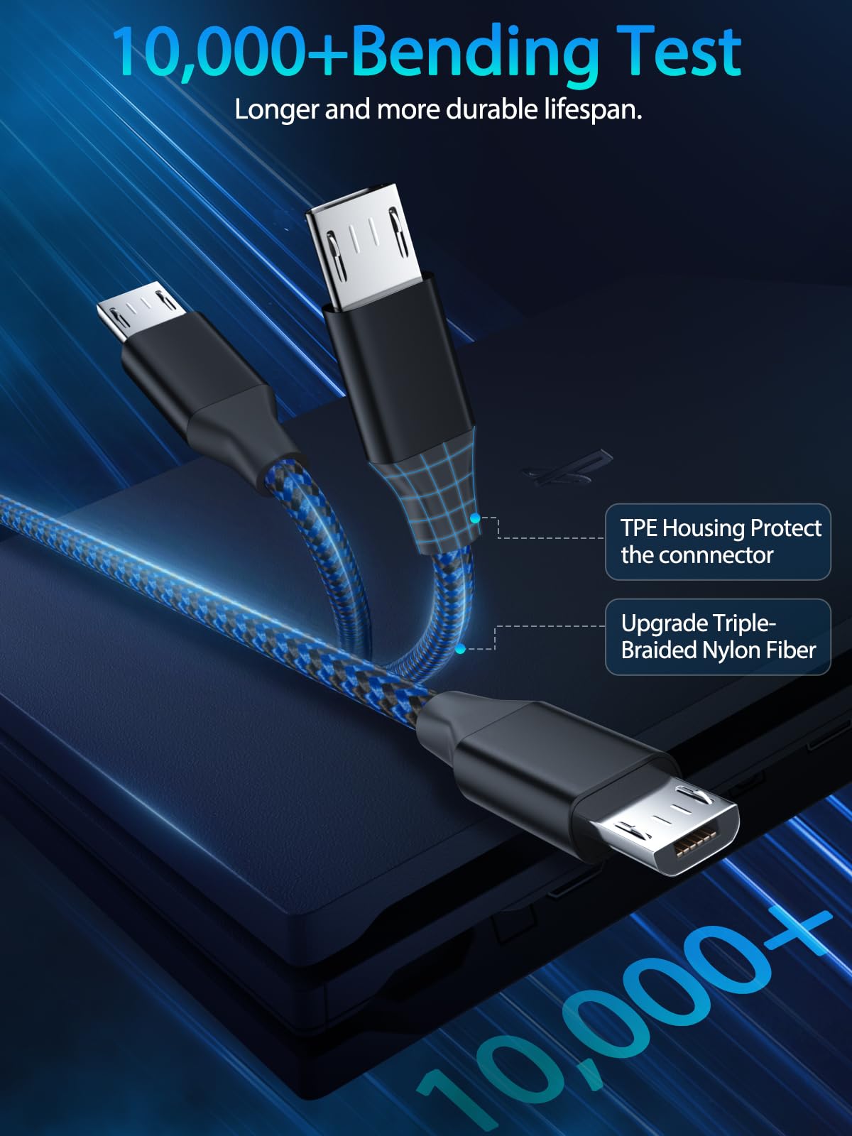3-Pack 6FT Micro USB Cable Android Charger Cord,Long Braided Fast Micro-USB Charging Cable Compatible with Fire Tablet, Kindle,Samsung Galaxy S7 S6 J7 Tab A E 4,PS4 Xbox LG K40 K20 Moto E4 E5 E6 Phone